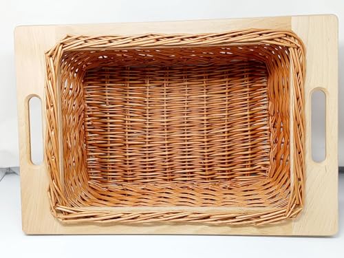 Pull-Out Wicker Basket with Frame Handles for Framed or Frameless 15" or 18" Cabinets w/Beech Frame and Runners (1, Width (11 5/16") for 15" Cabinets) Made in Poland