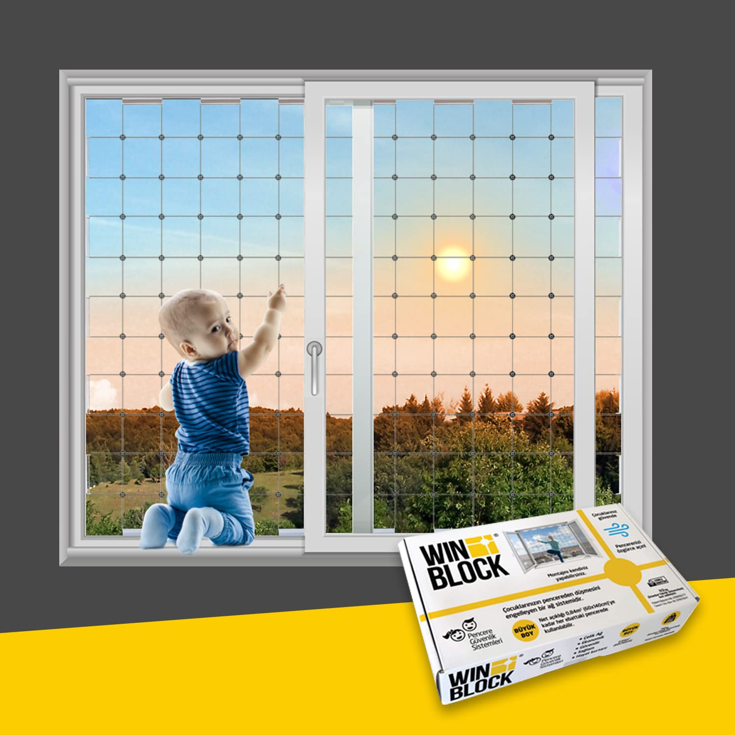 WinBlock Window Guards for Children - Protect Your Little Ones with Adjustable Steel Net PVC Coated Window Safety Screens - Fits Most Windows (6.45 sq. ft) - Childproofing Made Easy