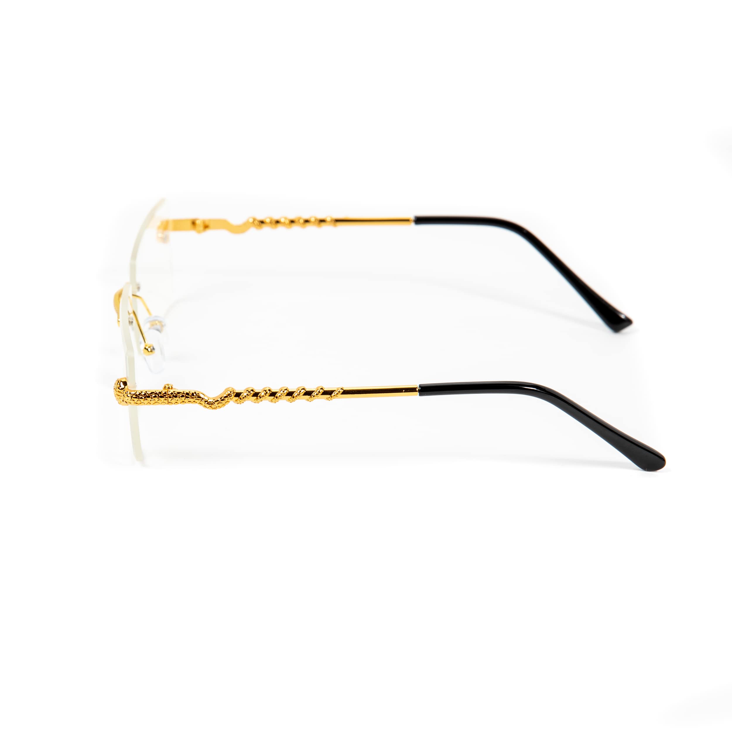 Street Knitted Men's Gold Frame King Snake Rimless Clear Lens Hip Hop Luxury Glasses