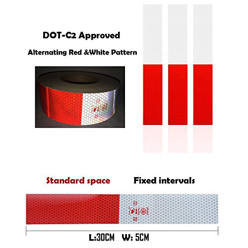 WONDER POINT 2" X 164FT DOT-C2 Reflective Tape -6" Red x 6" White Waterproof Reflector Conspicuity TapeĀ - Safety Sticker Strips for Trailers, Cars, Trucks, Warning Tape Automative Accessories
