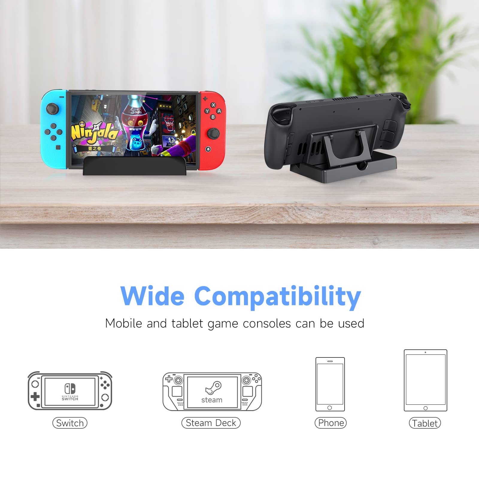 Stand Base for Valve Steam Deck 2021, Switch, Switch Lite, Switch OLED,Tablets and Smartphones, Steam Deck Accessories 3 Angle Level Adjustable Holder Stand, Portable Foldable Non-Slip Bracket - Black
