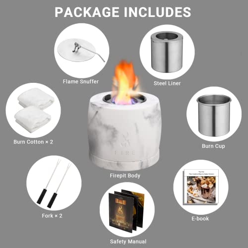 The-Fire Tabletop Fire Pit - Small Fire Pit - Smores Maker Tabletop Indoor Outdoor Featuring Dual Flame Marble Effect Mini Personal Fireplace for Indoor & Garden