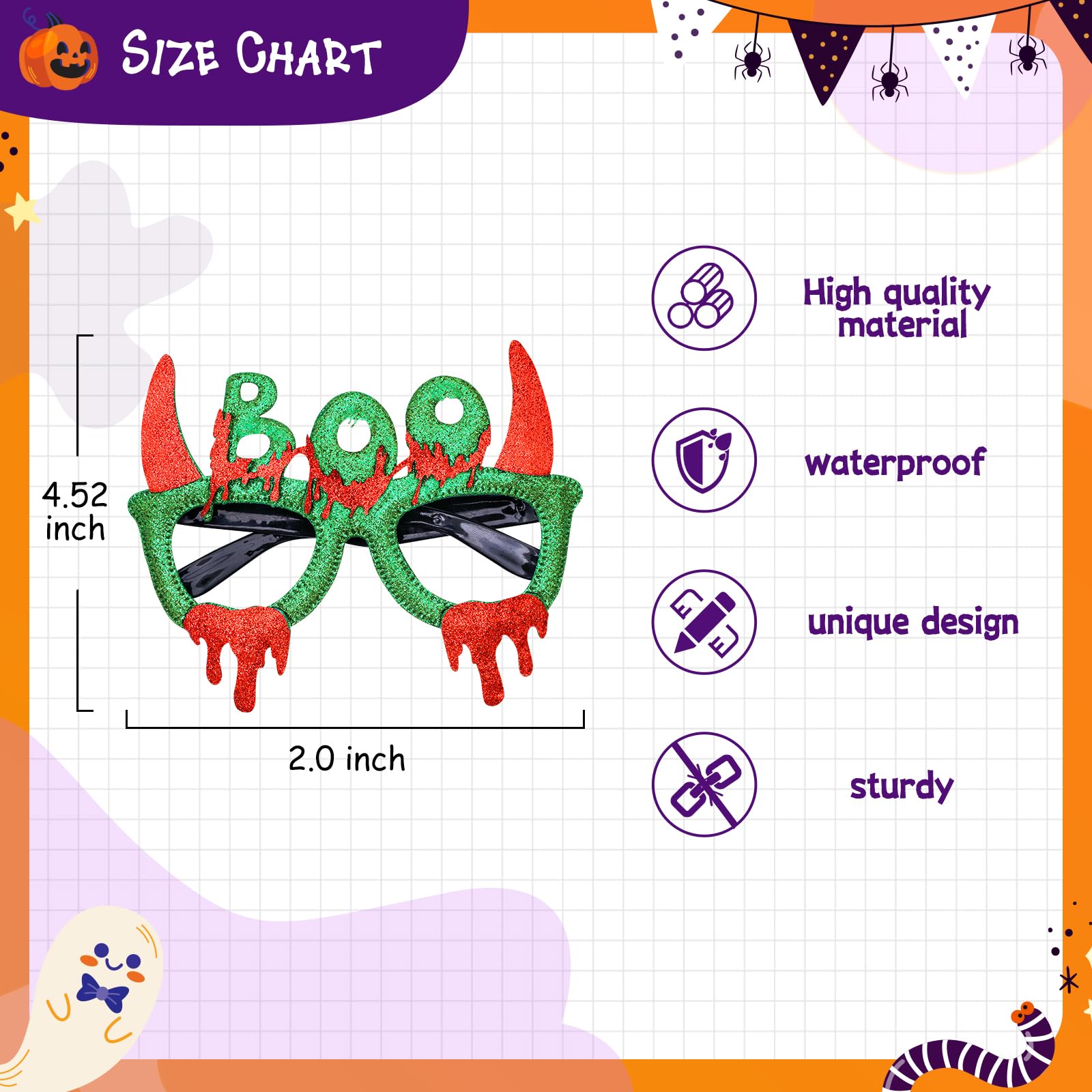 Max Fun 12Pcs Halloween Party Glasses Glitter Holiday Glasses Frames Halloween Decorations Accessories Costume Eyeglasses for Halloween Parties Holiday Favors