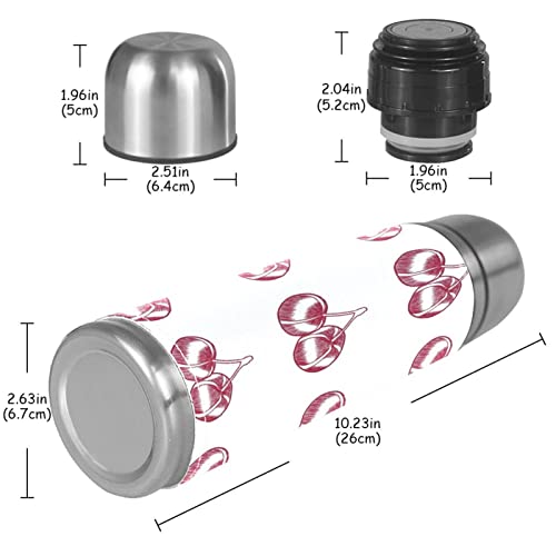Stainless Steel Leather Vacuum Insulated Mug Cherries Thermos Water Bottle for Hot and Cold Drinks Kids Adults 16 Oz