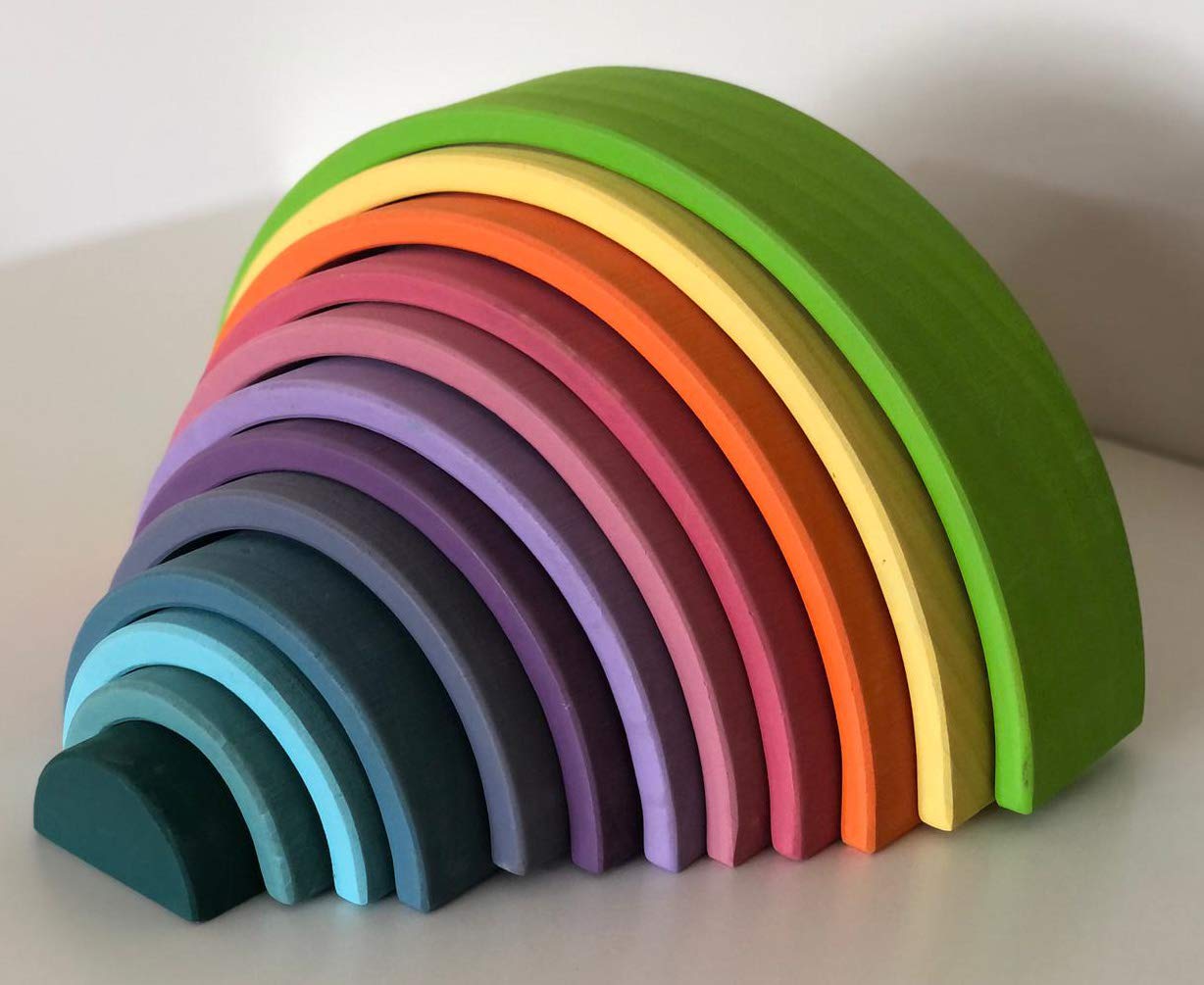 N&M Products X-Large Giant 12-Piece Pastel Rainbow Stacker 14.4" - Wooden Nesting Puzzle/Creative Building Blocks