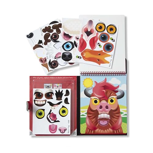 Melissa & Doug On The Go Make-a-Face Reusable Sticker Pad Travel Toy Activity Book β Farm Animals (10 Scenes, 76 Cling Stickers)