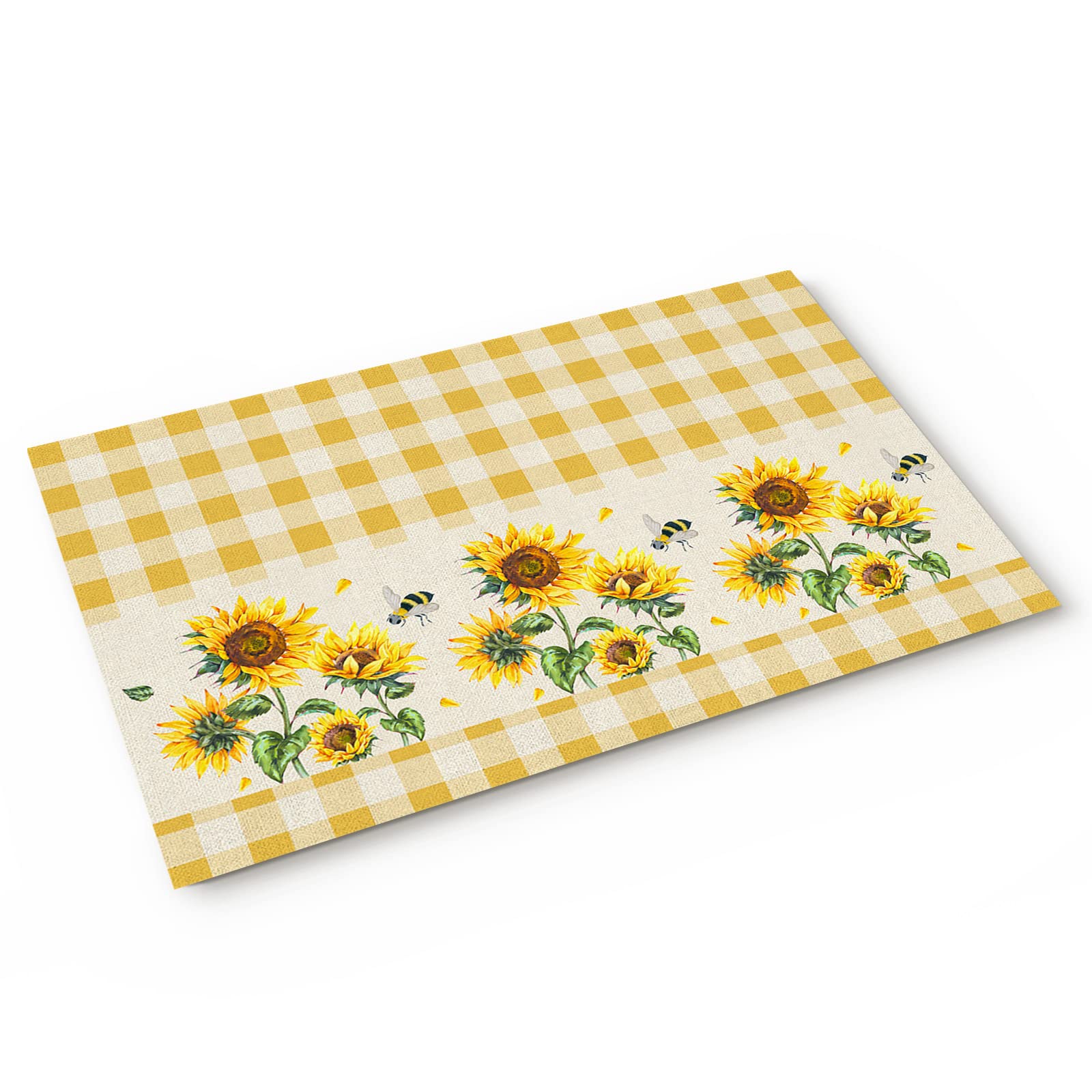 Retro Farmhouse Sunflower Yellow Buffalo CheckBathroom Shower Mat Doormat Non Slip,Floor Rug Absorbent Carpets Floor Mat Home Decor for Kitchen Bedroom Rug, 16"X 24"
