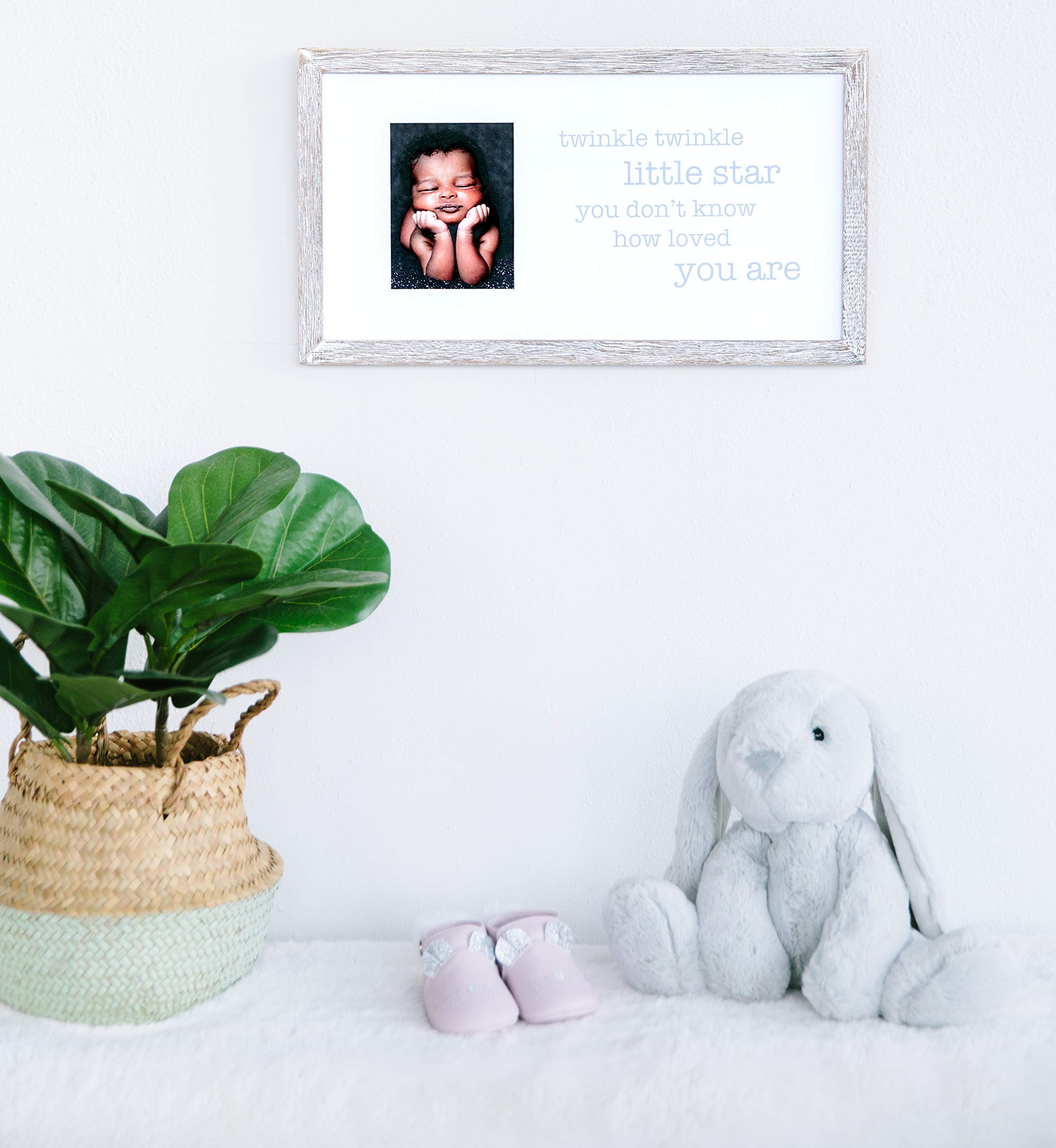 Pearhead Twinkle Twinkle Little Star Wall Photo Frame, Rustic Woodland Nursery Décor, Distressed