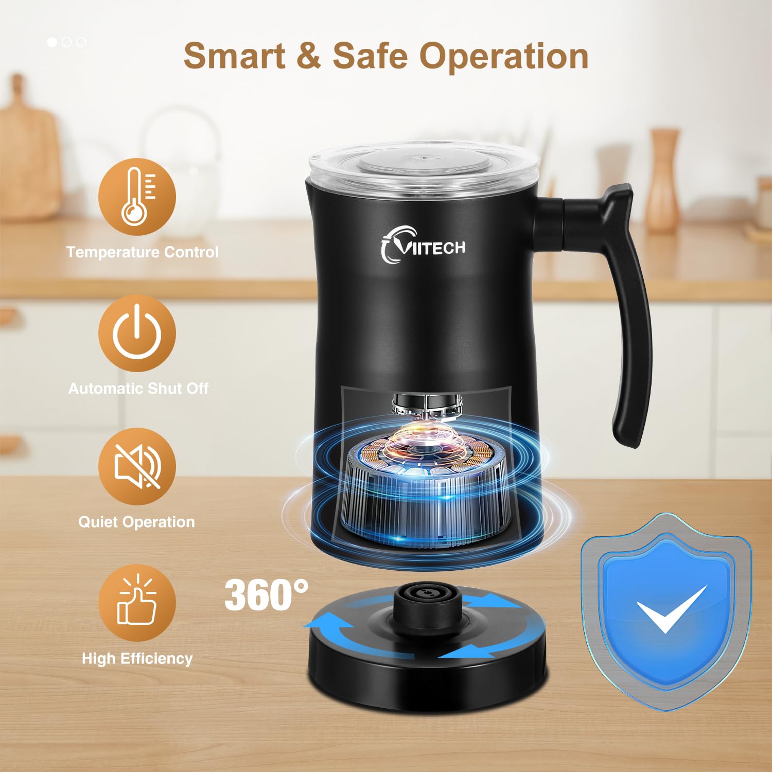 Milk Frother, Frother for Coffee, 4 in 1 Electric Milk Frother and Steamer, Viitech 11.8oz/350ml Warm and Cold Foam Maker with Temperature Control, Silent Operation & Automatic Shut Off
