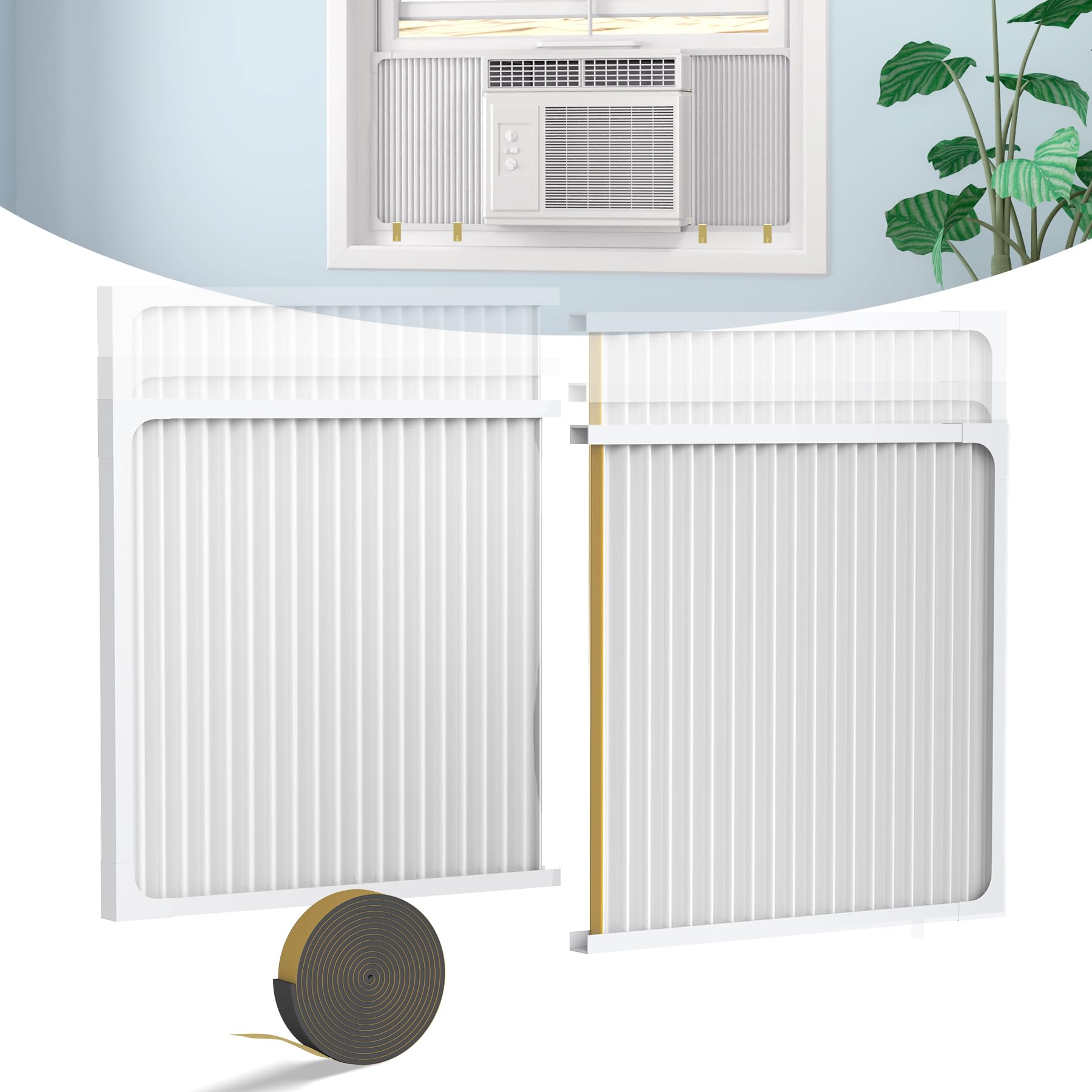 Wintcomfort Window Air Conditioner Side Panel with Adjustable Frame, Universal Window AC Accordion Filler Kit for Window AC Units 5000~14000 Btu, Window AC Insulation Side Panels with Frame