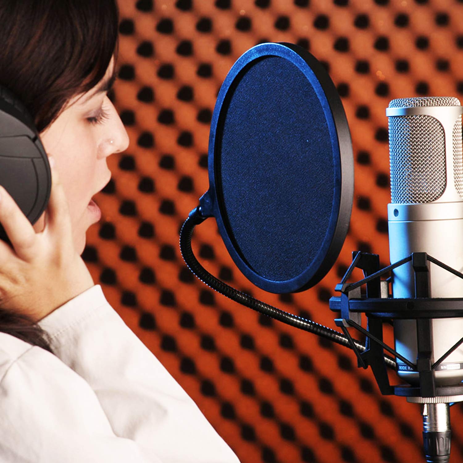 Microphone Pop Filter 6 inch Round Shape Wind Screen Mask Dual Layer Gooseneck Flexible for Blue Yeti Microphones