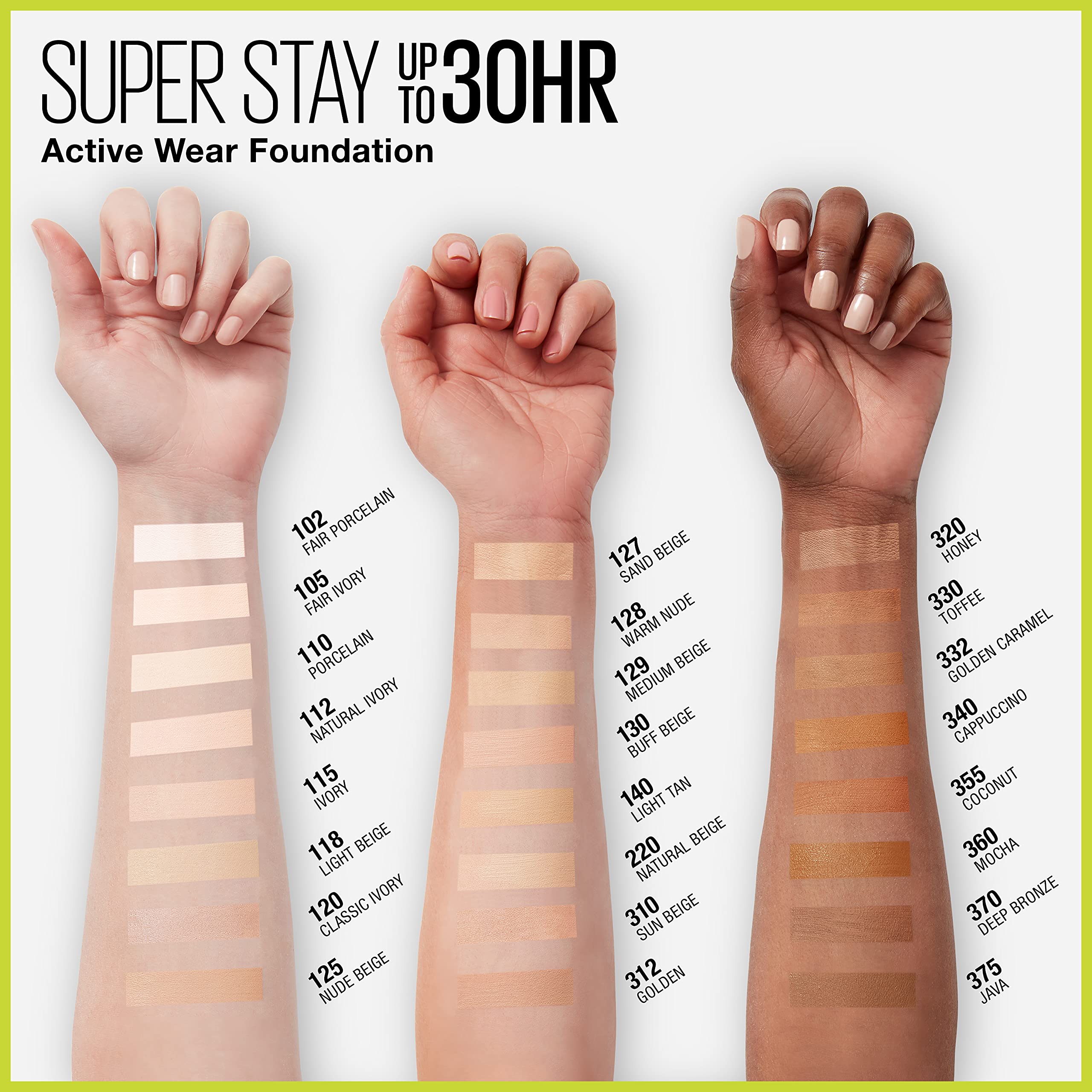 Maybelline Super Stay Full Coverage Liquid Foundation Active Wear Makeup, Up to 30Hr Wear, Transfer, Sweat & Water Resistant, Matte Finish, Ivory, 1 Count