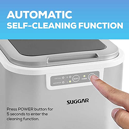 SUGGAR Ice Maker Machine β Mini Ice Machine with Scoop & Basket, 1.8 lbs Storage - Make 26 lbs Ice in 24 Hours β Self Cleaning Mode with Drainage Compact β Portable Ice Cube Maker (Indoor Outdoor)
