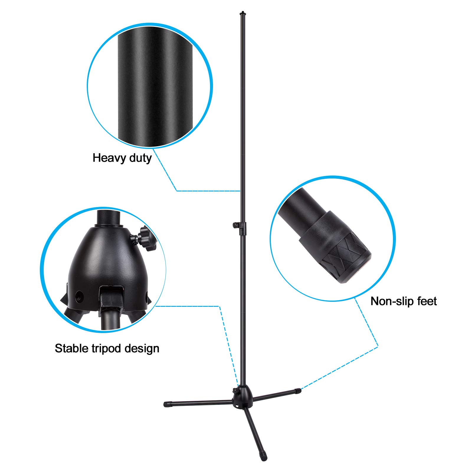 Microphone Stand, AGPTEK Condenser Microphone Stand with Non-Slip Feet, Adjustable Height & Foldable Design, 33.46-68.9 inches, Suitable for Supporting Acoustic Isolation Shield in Studio (Black)