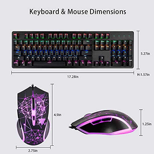 NACODEX Warder Mechanical Gaming Keyboard and Mouse Combo Blue Switch 104 Keys Anti-Ghosting RGB Backlit Floating Keyboard, 3200 DPI 6 Programmable Button Mouse Wired (Blue Switches Black)