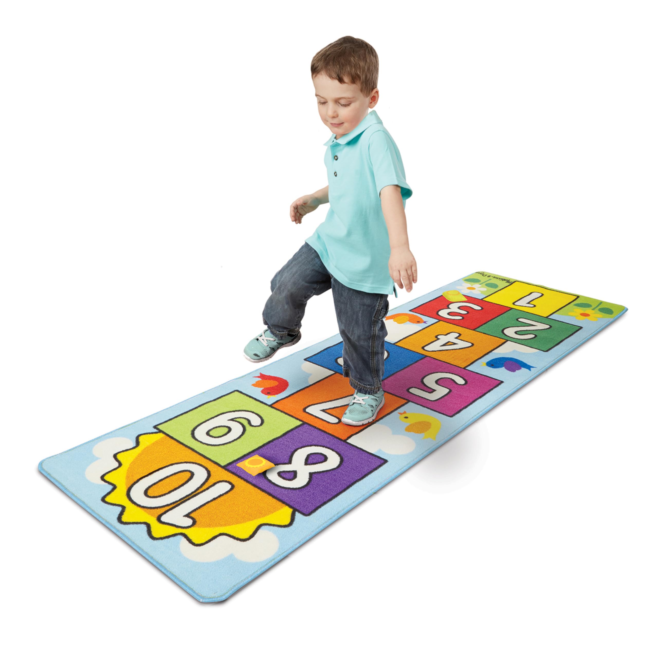 Melissa & Doug Hop & Count Hopscotch Rug (Play Space & Room Decor, Skid-Proof Backing, 27β H x 5.5β W x 5.5β L) - Classic Hopscotch Rug For Kids