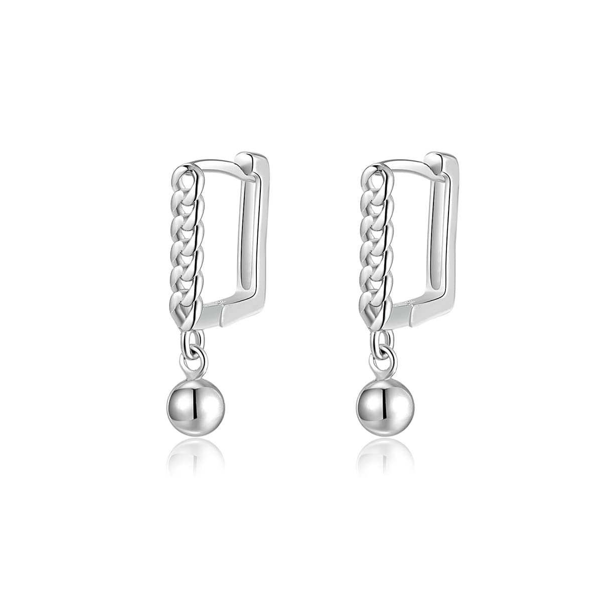 SLUYNZ 925 Sterling Silver U Hoop Earrings for Women Square Hoop Earrings Minimalist Chain Earrings Small Ball Dangly Hoop Earrings (A-Silver)