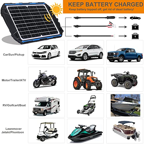 Waterproof 12V Solar Battery Charger & Maintainer Pro - Built-in Intelligent MPPT Charge Controller - 12W Solar Panel Trickle Charging Kit for Car, Marine, Motorcycle, RV, etc