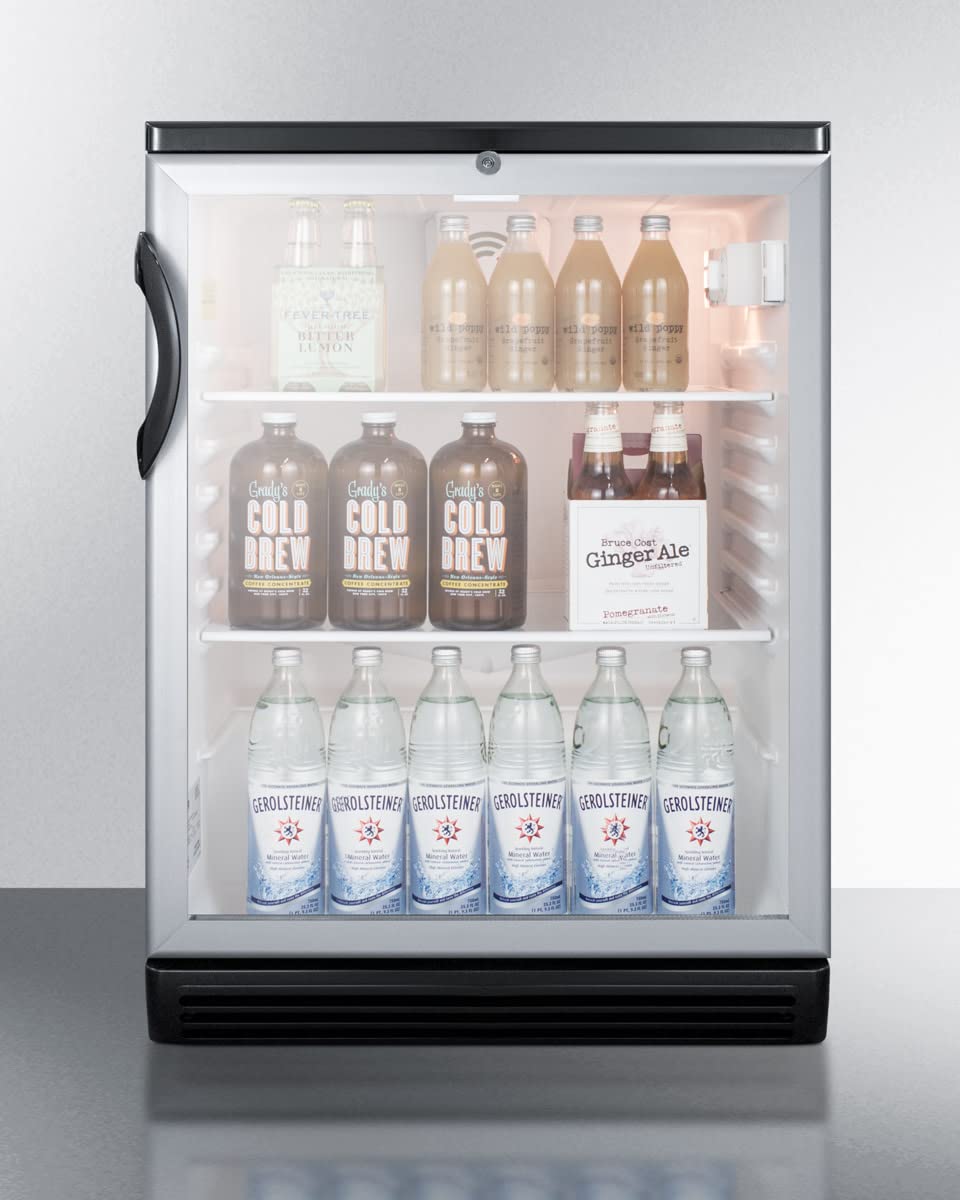 Summit SCR600BGL 24"" Commercial Beverage Center with 5.5 cu. ft. Capacity Double Pane Tempered Glass Door Automatic Defrost and Adjustable Glass Shelves in Stainless Steel