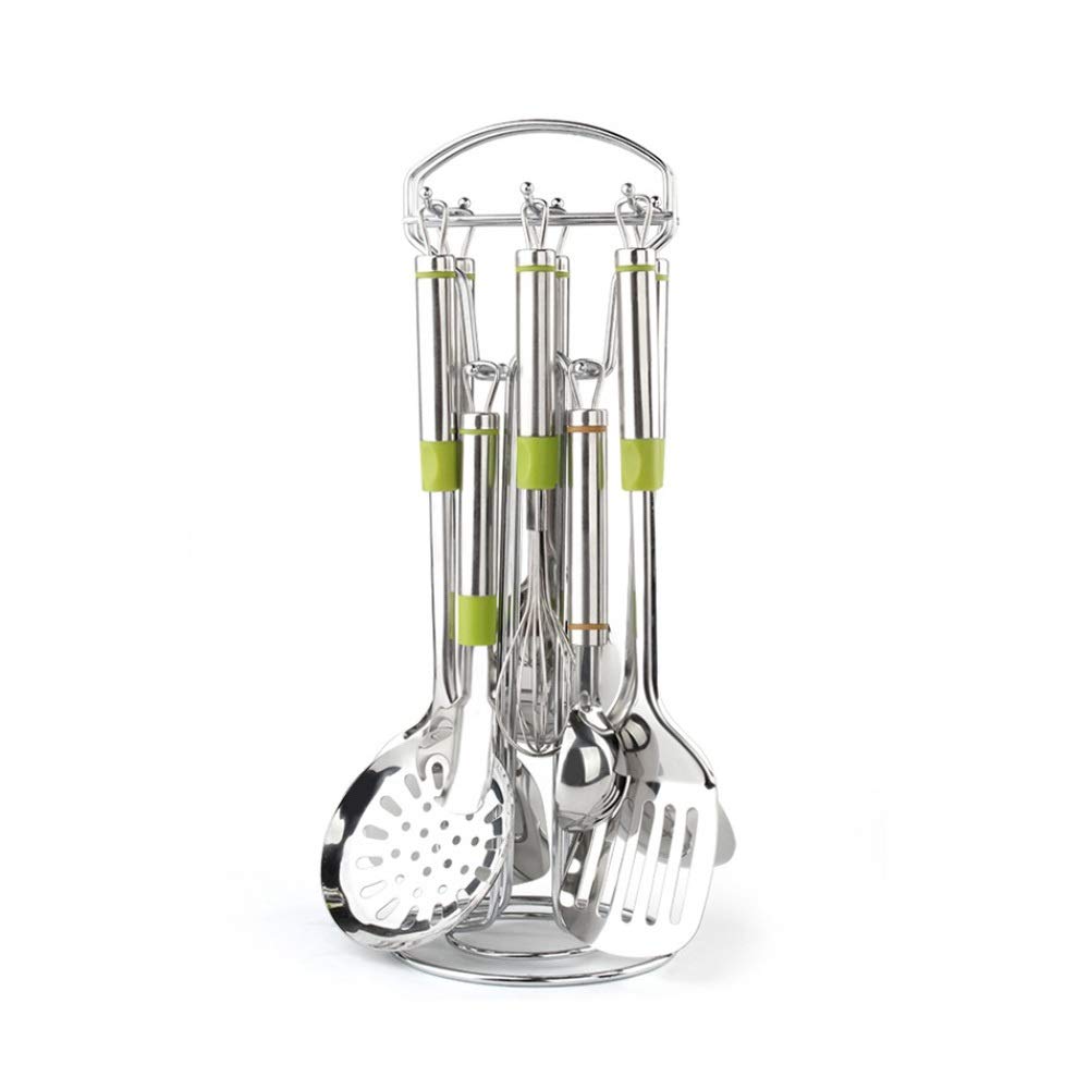 LMMDP 9 Pcs Set Stainless Steel Cooking Tools Soup Ladle Spoon Slotted Shovel Spatula Strainer Pasta Server Kitchen Utensi