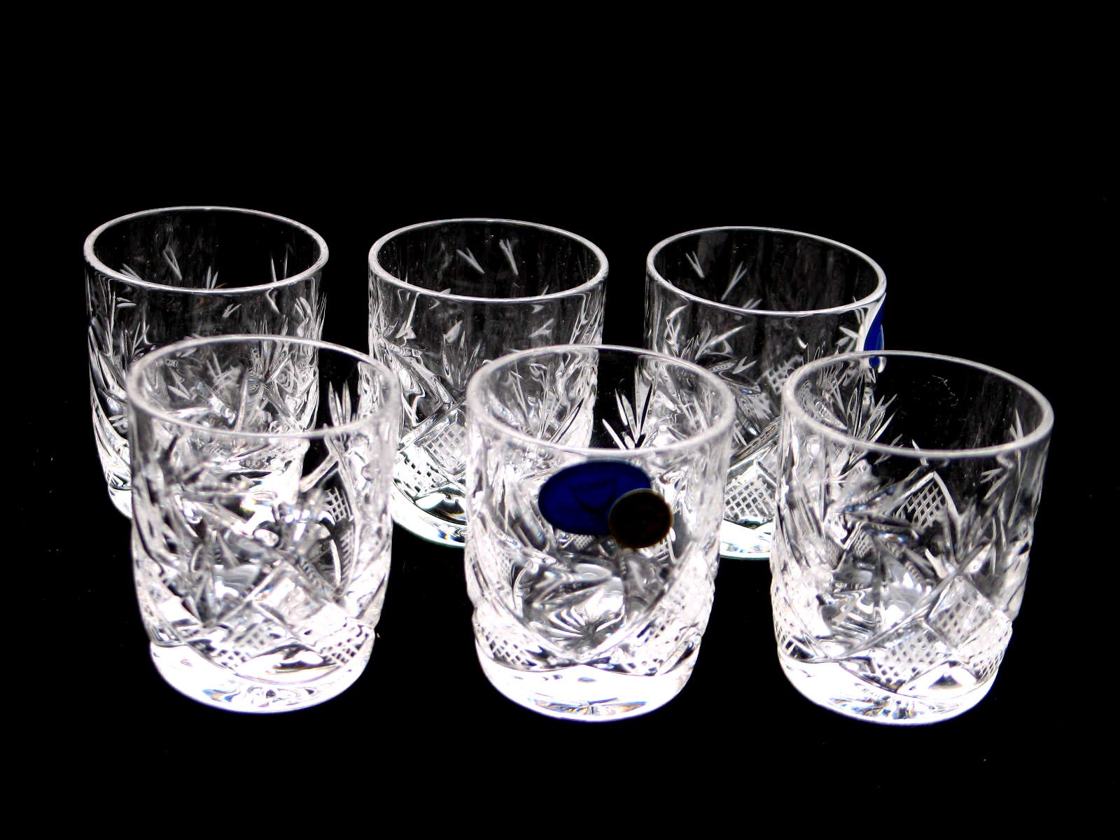 SET of 6 Russian Vintage CUT Crystal Stemless Shot Vodka Glasses 1.5 Oz / 50 ml, Old-fashioned Handmade European Crystal Gift Set