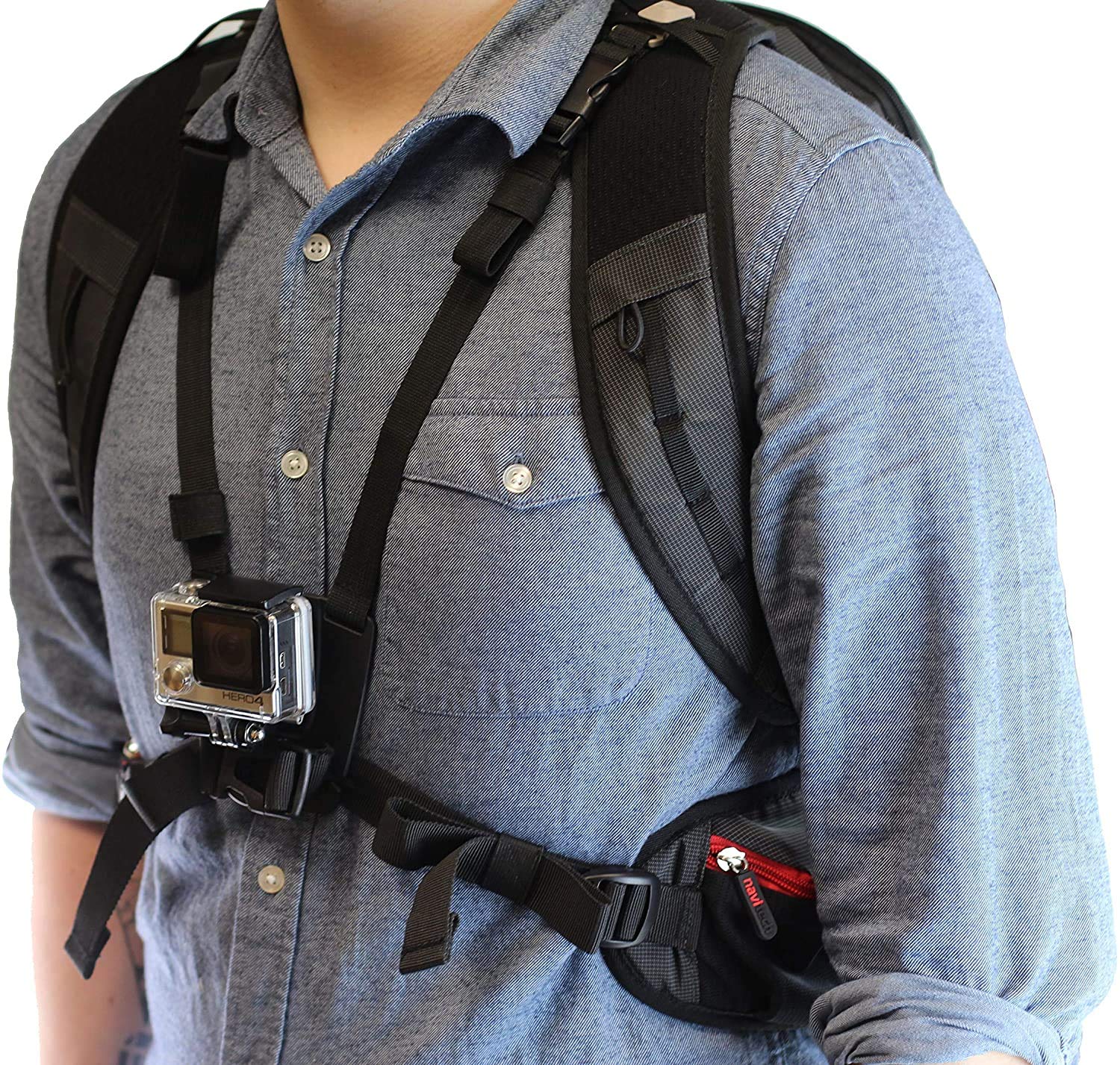 Navitech Action Camera Backpack & Red Storage Case With Integrated Chest Strap - Compatible With The AKASO V50 Pro Native
