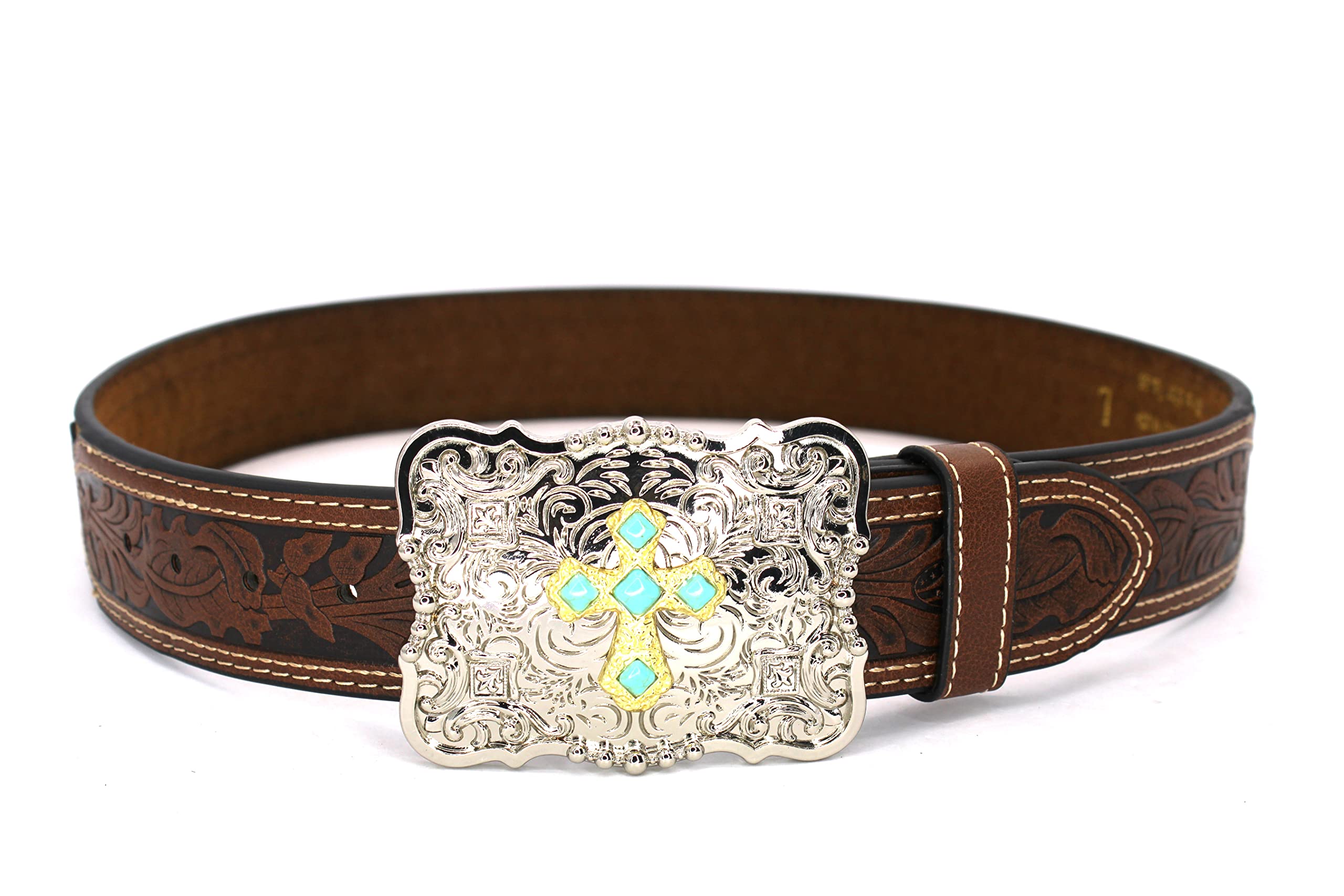 West Star Texas Embroidery Fabric Belt Aztec Print Men Women Cowboy Genuine Leather 1.5'' 2201 BK XL