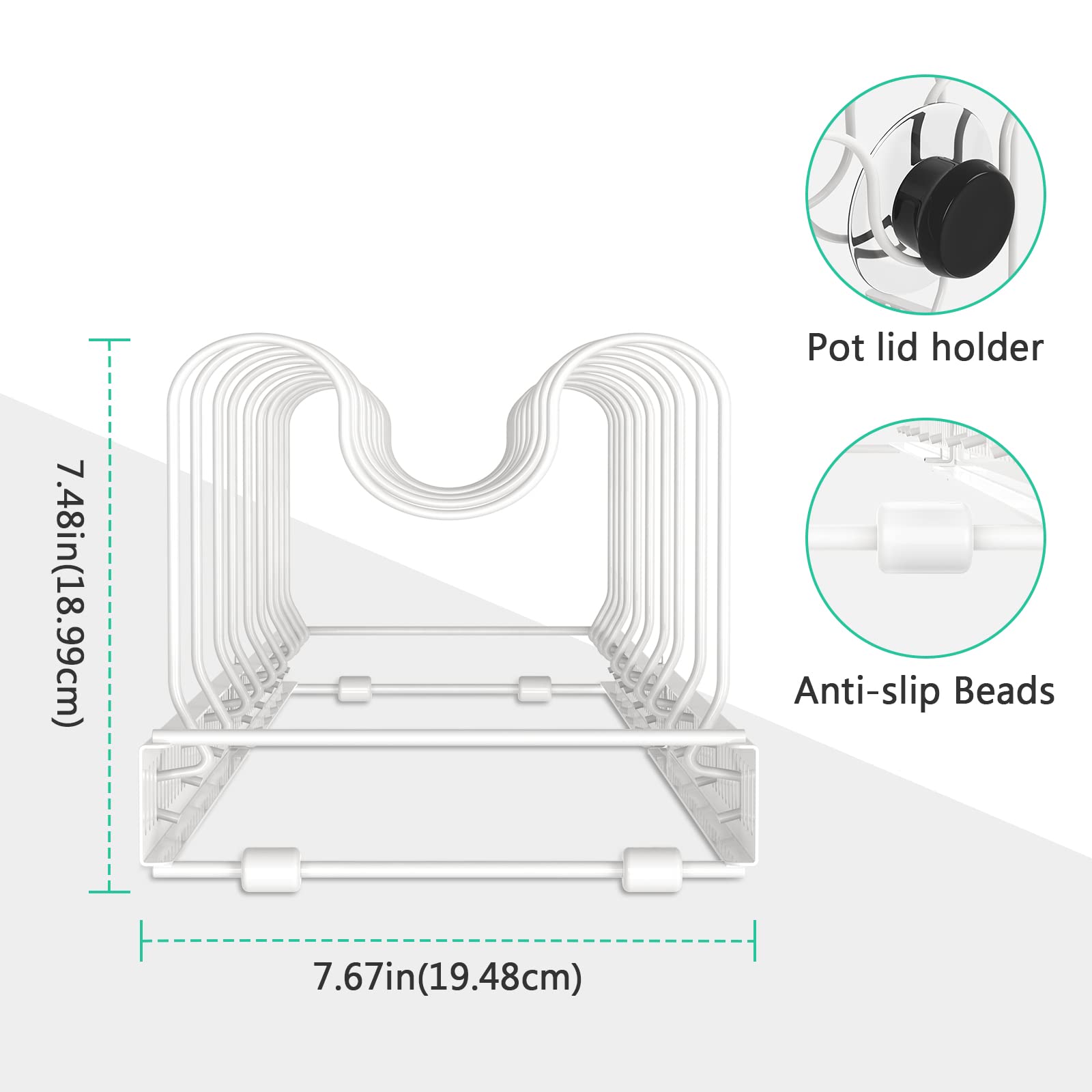 Puricon Expandable Pot and Pan Organizer for Cabinet with 10 Dividers, Adjustable Pots and Pans Organizer Rack Pan Lid Cookware Bakeware Baking Storage Holder for Kitchen Countertop Pantry -White