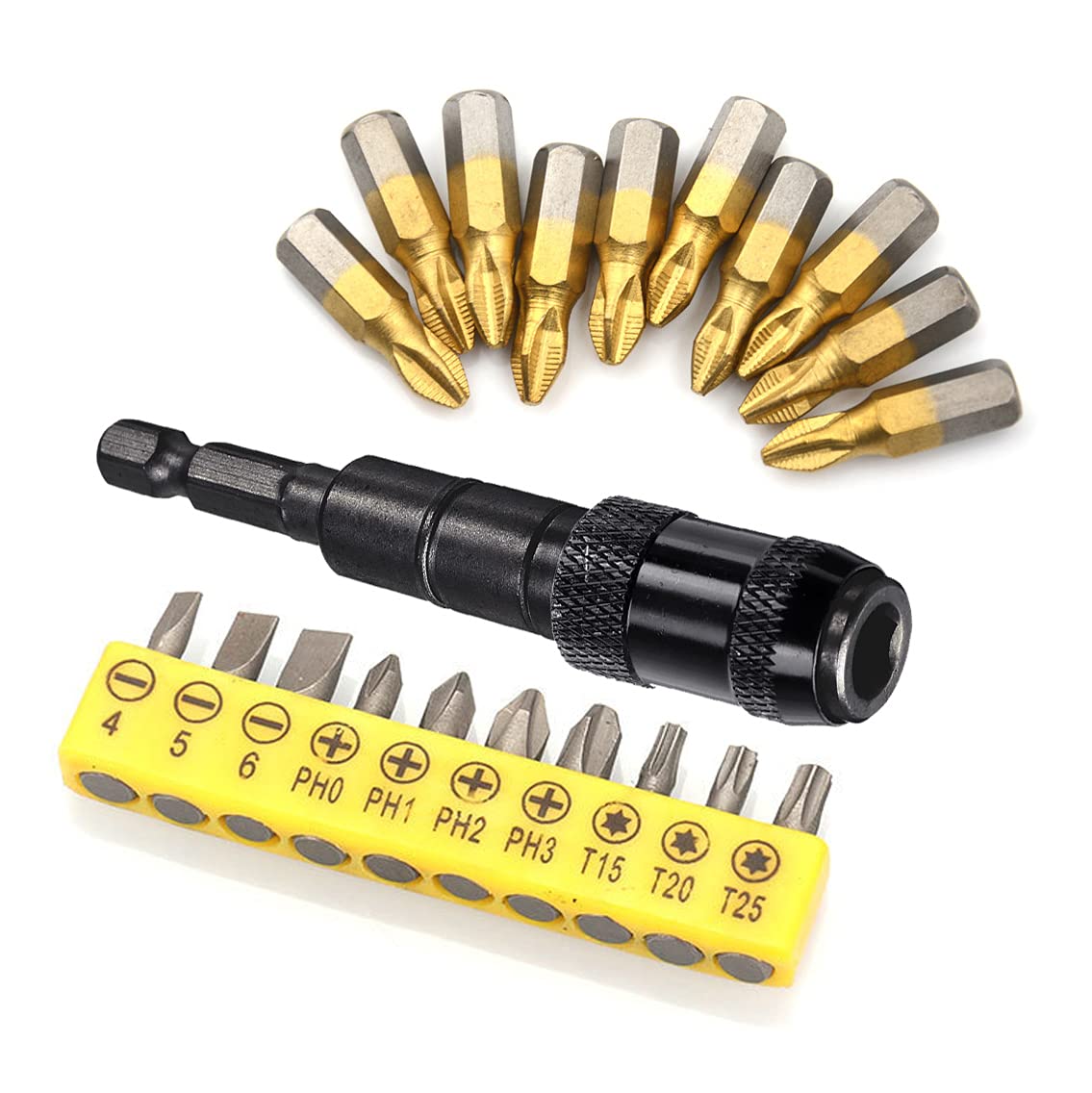Yakamoz Pivoting Bit Tip Holder Flexible Magnetic Screwdriver Bits Holder Knuckle Extender with 20-Piece Slotted Phillips Torx Screwdriver Set for Tight Spaces or Corners