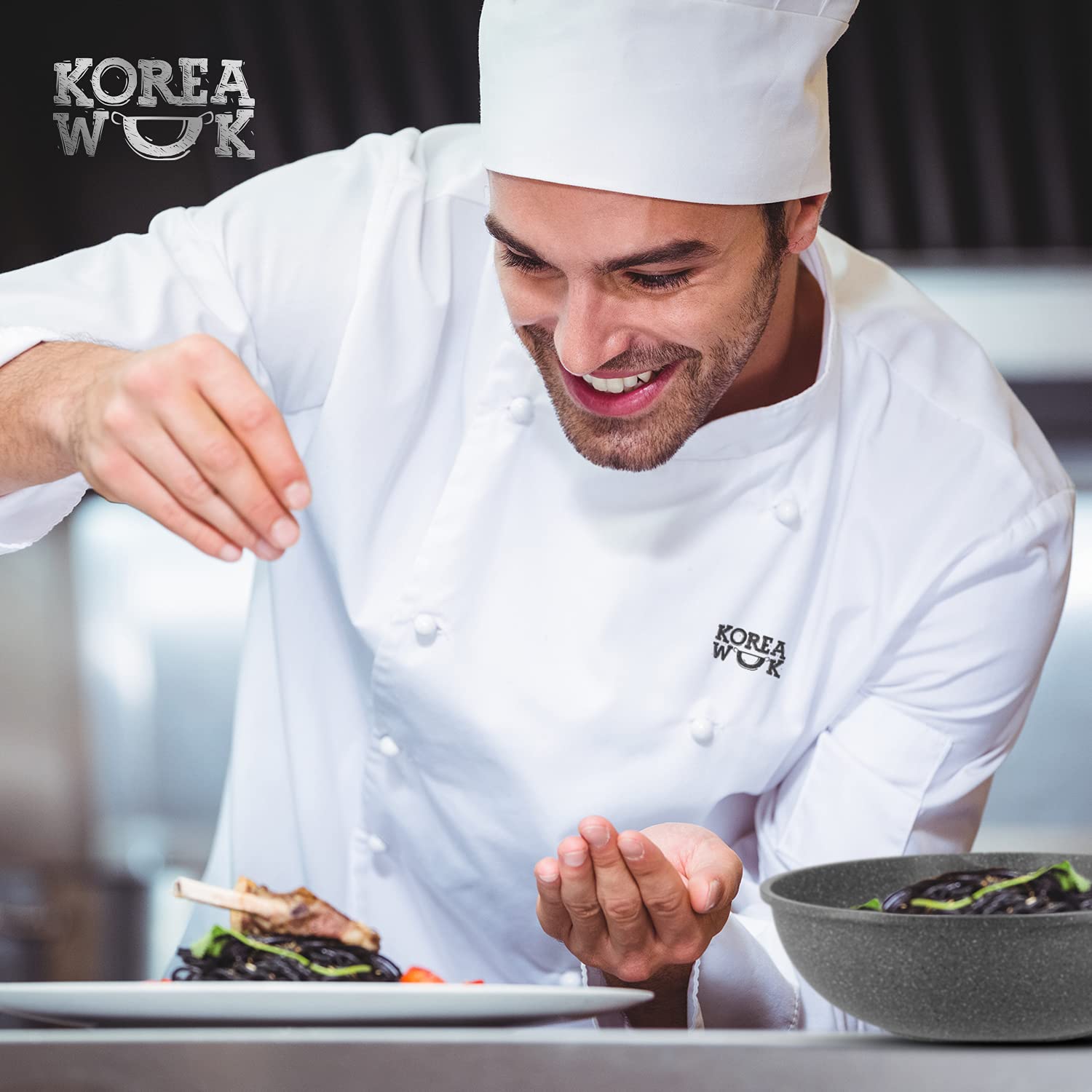 Wok Nonstick - Flat Bottom, Cast Aluminum Stir Fry Pan Non-Scratch Coating for Cooking, Boiling, Sautee, Steam - Ideal for Gas, Electric, Induction & Ceramic Stoves (11 inch Wok)