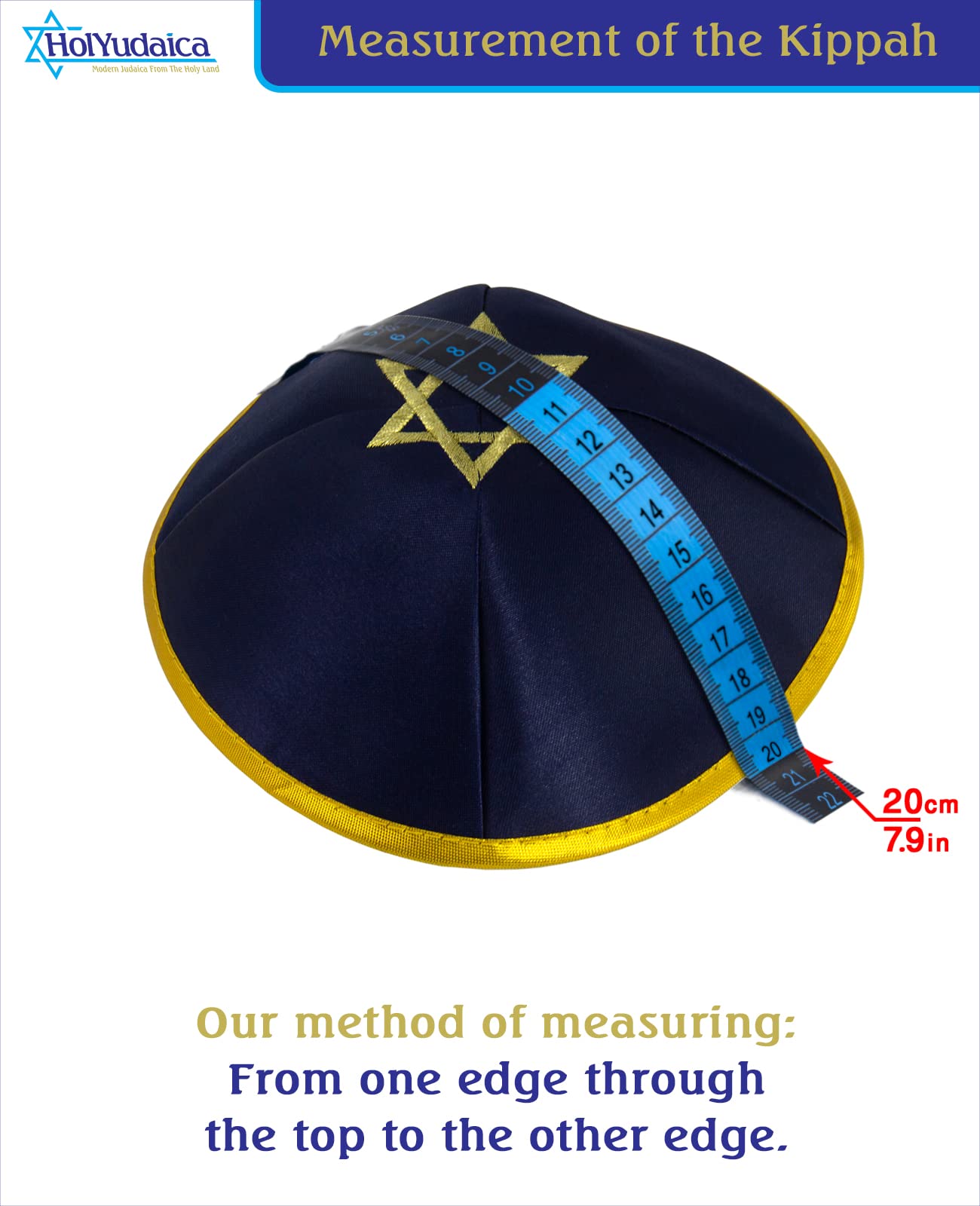 Pack of 5-Pcs Hq 20cm Satin/Velvet Kippah with Silver/Gold String+Star of David for Men & Boys, Yamaka Hat from Israel, Kippot Bulk (Blue Gold, Satin)