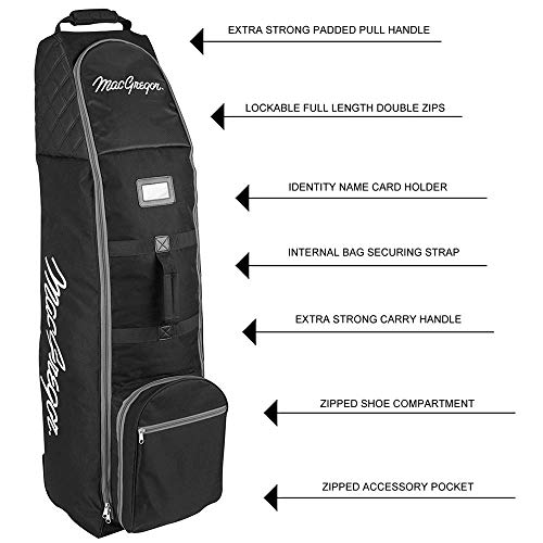 MACGREGOR Golf MACTC003SD MACTEC Deluxe Wheeled Golf Travel Cover Bag, Black/Black