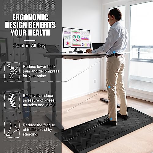 WEZVIX Non-Skid Kitchen Rugs and Mats Waterproof, Anti Fatigue Kitchen Mat 2 PCS, 1/2 Inch Thick Kitchen Floor Mat, Ergonomic Comfort Foam Standing Mat for Floor, Office, Sink, Laundry - Black