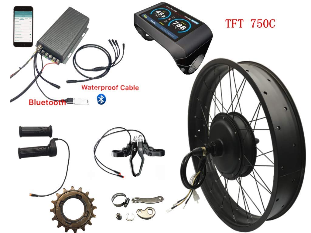 NBPOWER 5000w Electric Fat Bike Conversion kit sabvoton Controller 100KM/H max Speed, with TFT Color Display System,Single Speed Freewheel (20 * 4.0 Rear)