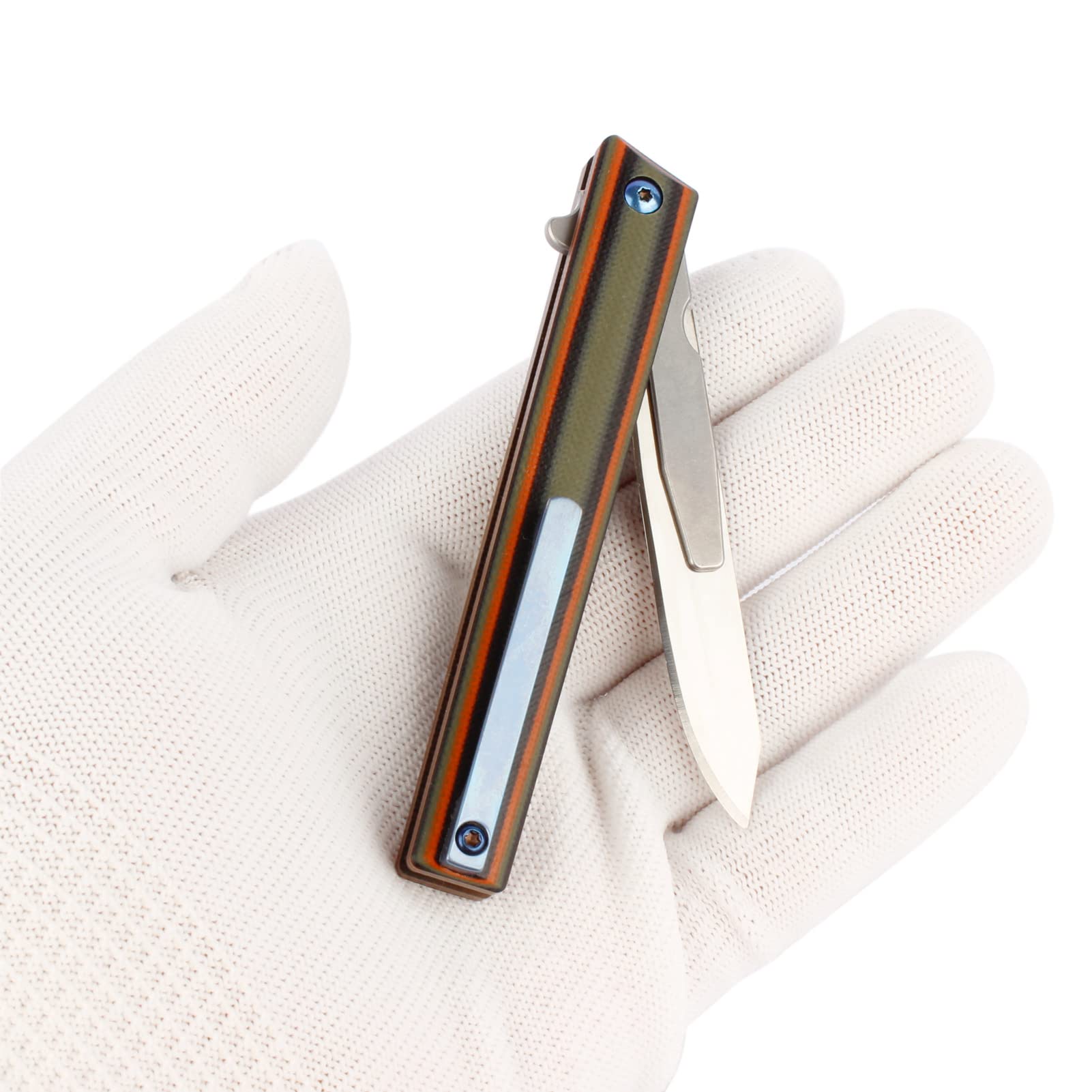 TENCHILON G37 Small Pocket Scalpel Knife, 10pcs #60 Replaceable Blades, Slender Compact Slim Gentleman's Flipper Folding Scalpel EDC Utility Knives with Blue Titanium Belt Clip