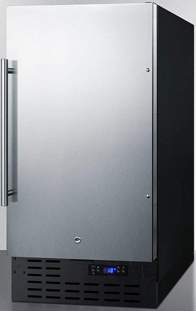 Summit Appliance BIM18SSADA 18" Wide ADA Compliant Frost-Free Icemaker for Built-in or Freestanding Use with Stainless Steel Door and Black Cabinet, Lock, Digital Thermostat, Digital Display