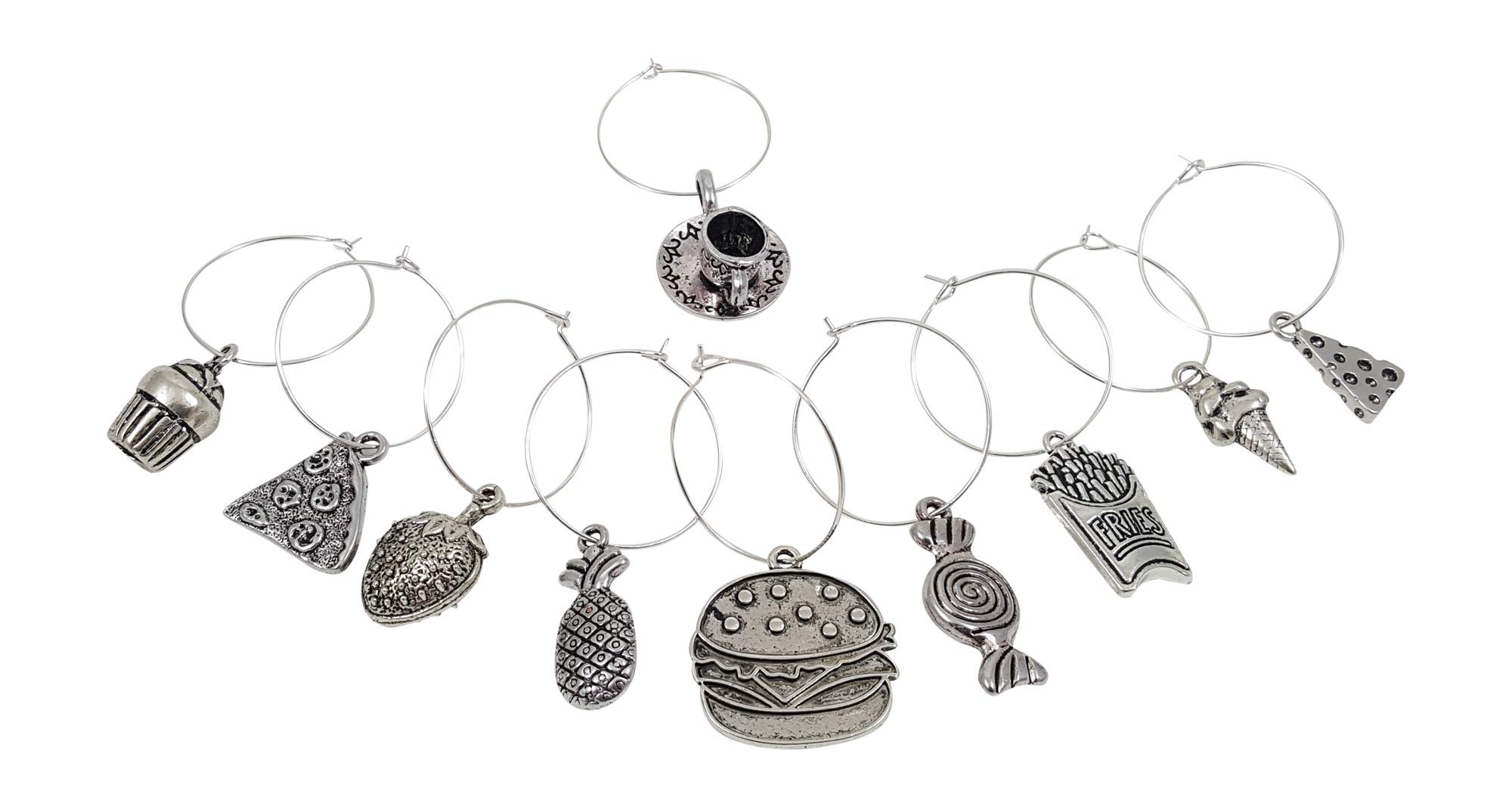 Palm City Products Food Lovers Themed Wine Charms - 10 Piece Wine Charm Set - Great Gift for Foodies