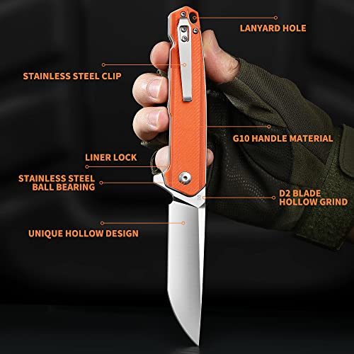 SUMACO Pocket Knife Folding Knife for EDC Natural G10 Handle Satin D2 Steel Blade Foldable Small Knife Carry Knife for Men Women Lightweight for Indoor Outdoor Gift