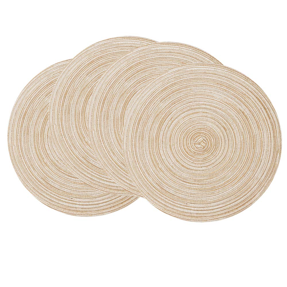 SHACOS Round Braided Placemats Set of 4 Round Table Mats for Dining Tables 15 inch Washable (Beige, 4)
