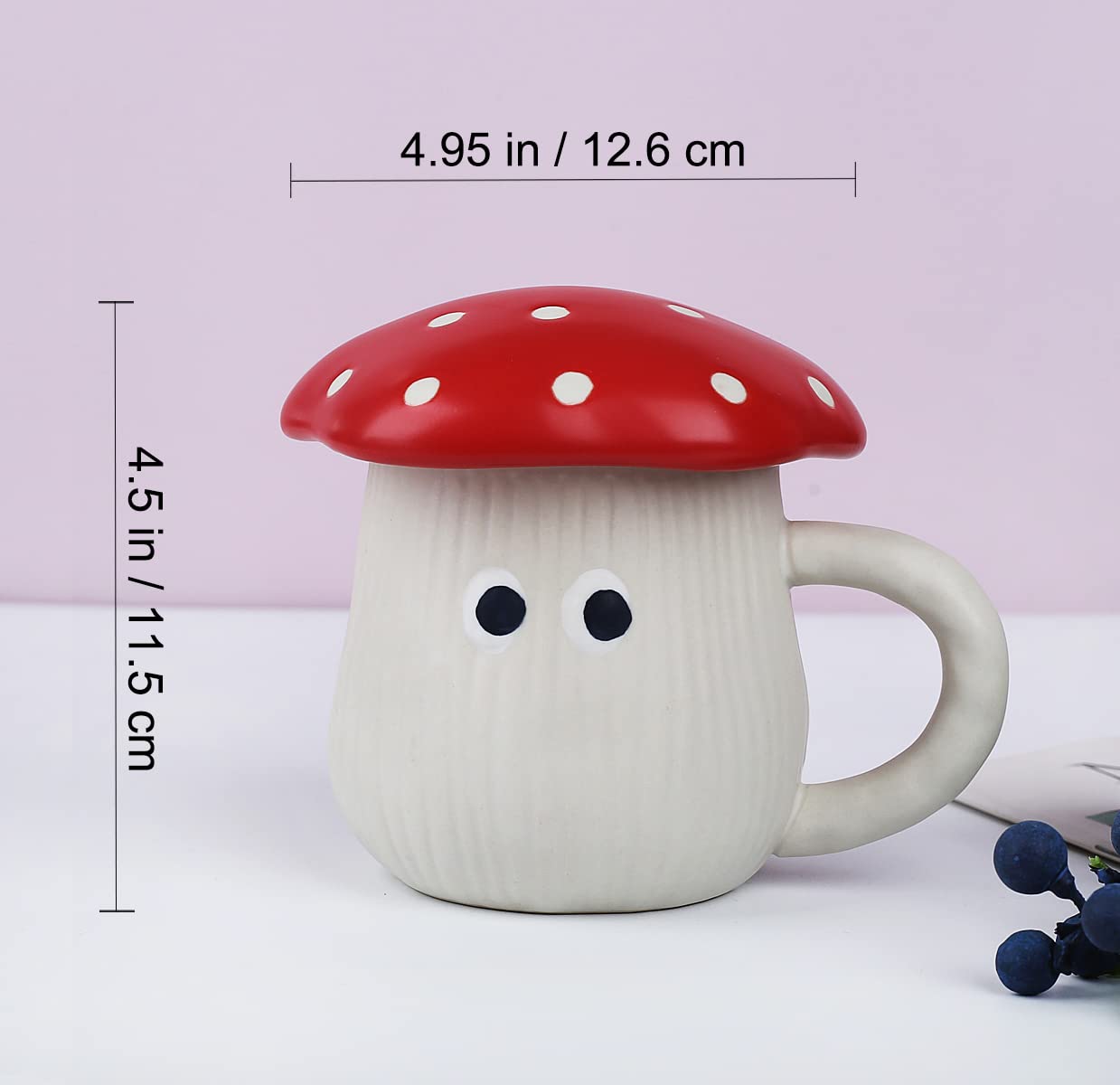 RESVUGA Cute Mushroom Mug With Lid, Handmade Glaze Mushroom 5.8'' Salad Bowls