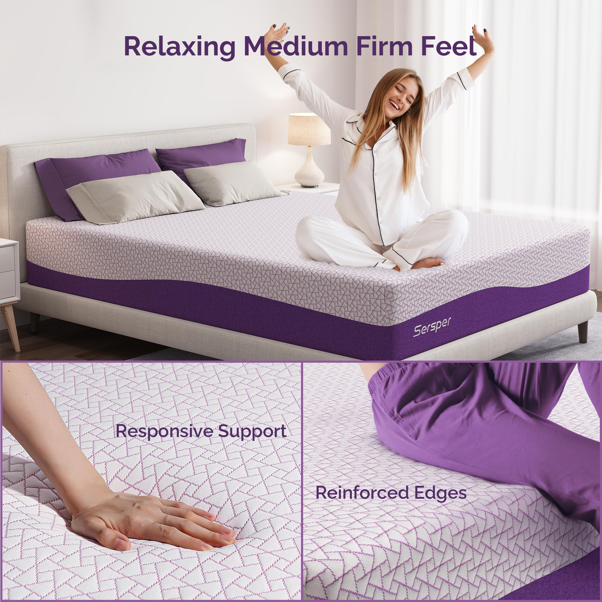 Sersper Queen Mattress 8 inch - Bamboo Charcoal Memory Foam Mattress for Cool Sleep & Pressure Relief - Fiberglass Free - CertiPUR-US Certified - Medium Firm