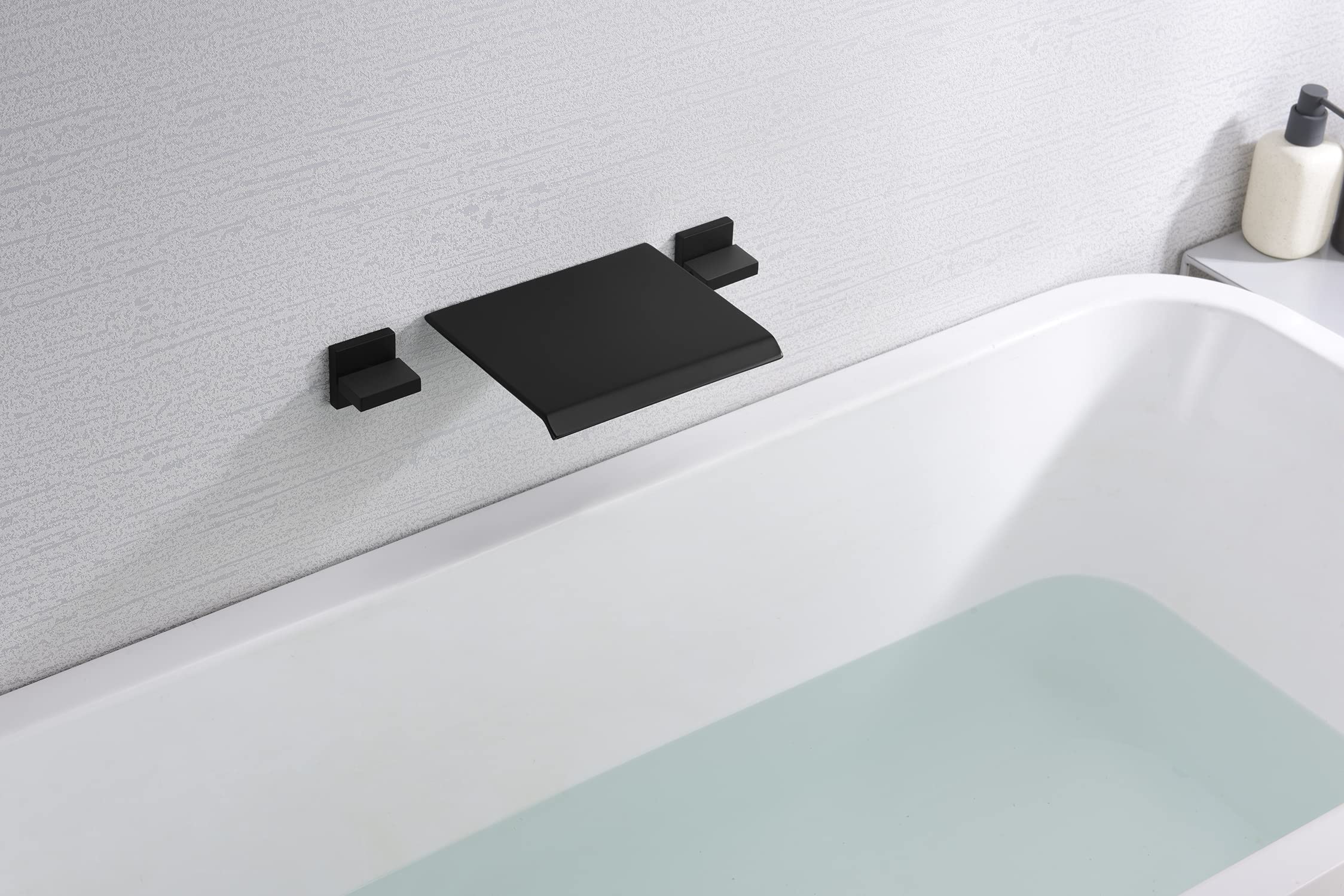 SUMERAIN Matte Black Wall Mount Bathtub Faucet Waterfall Tub Filler Two Handles High Flow Rate