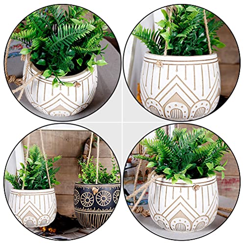 Yardwe 1pc Geometric Line Flowerpot Succulent Hanging Planter Ceramic Planter Suspension Plant Container Flower Pot Vase Planter Pots for Indoor Plants Flower Bed Bonsai Cement White