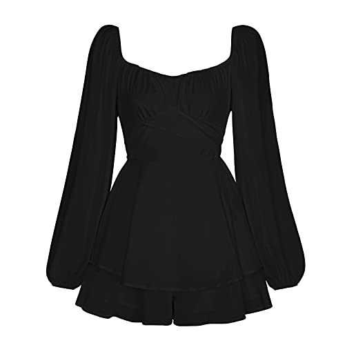 Ruched Lantern Long Sleeve Dress for Women Solid Color Ruffle Layered Mini Dress Solid Color Swing Dress