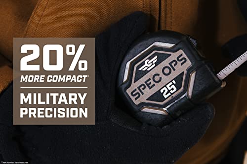 Spec Ops Tools 25-Foot Tape Measure, 1 1/8" Double-Sided Blade, Military-Grade Composite Case, 3% Donated to Veterans,