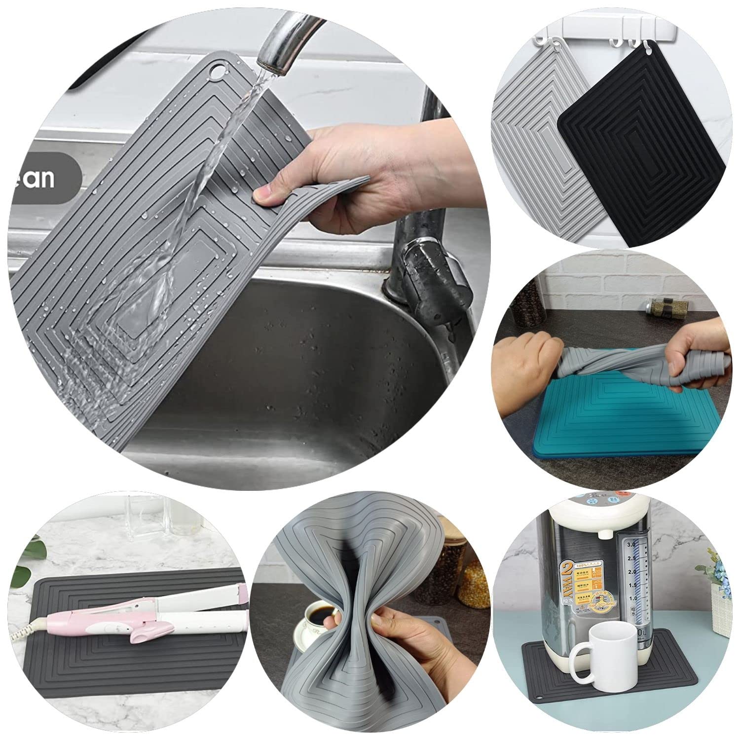 SUNMVEHOT Silicone Trivets Kitchen Gadgets Set, Silicone Trivets for Hot Dishes, Trivets for Hot Pots and Pans, Grey Silicone Hot Pads for Kitchen, Multi-Purpose Hot Pads Heat Resistant 2 Pack