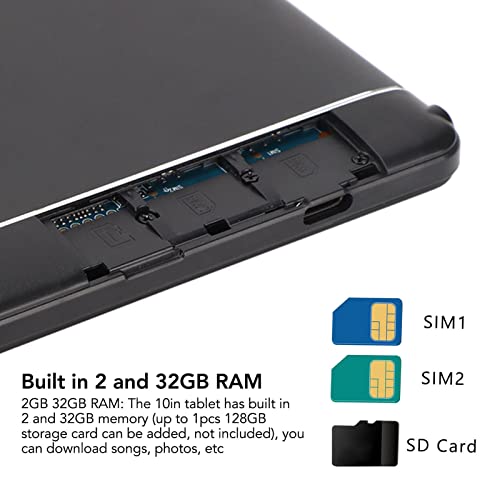 Zyyini 10in Table, Dual SIM Dual Standby, Portable Call Tablet with IPS 1080P HD Large Screen, 2GB 32GB RAM Dual Camera, Octa Core Processor(Black)