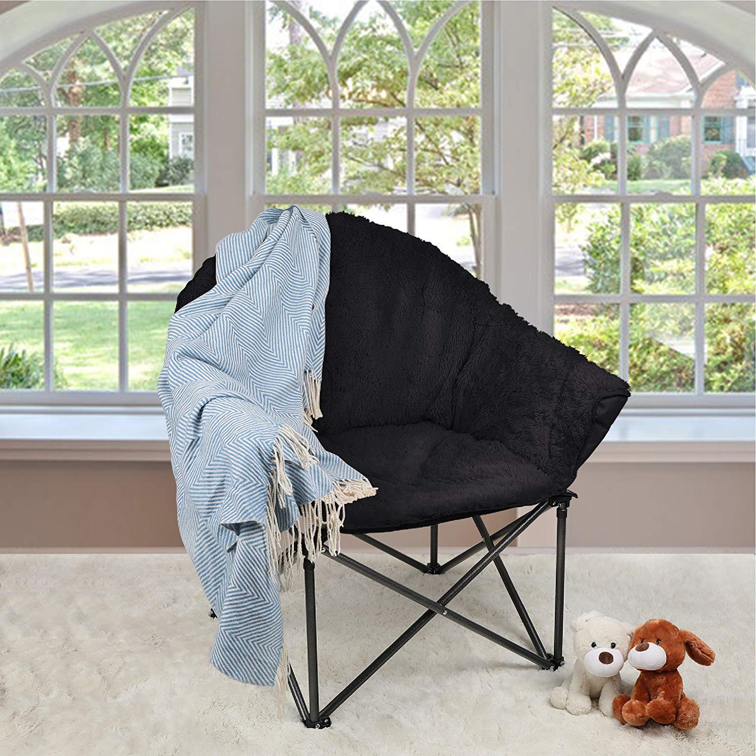 Oversized Portable Folding Comfy Saucer Plush Moon Dorm Chairs for Camping, Outdoor, Bedroom with Carry Bag Support 350lbs