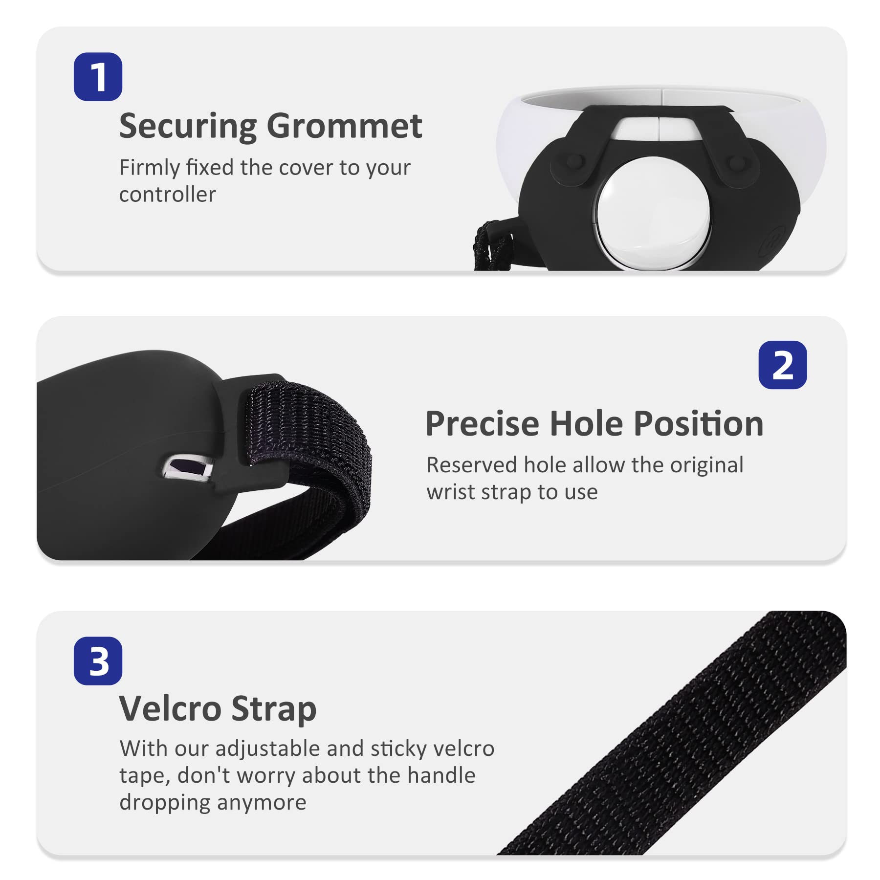 rumbloo Silicone Touch Controller Grip Cover for Oculus Quest 2 Accessories, Anti-Throw VR Handle Protector with Adjustable Wrist Strap, Black