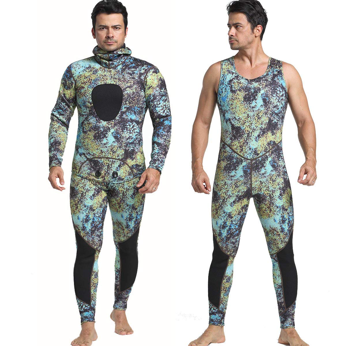Nataly Osmann Camo Spearfishing Wetsuits Men 3mm /1.5mm Neoprene 2-Pieces Hooded Super Stretch Diving Suit